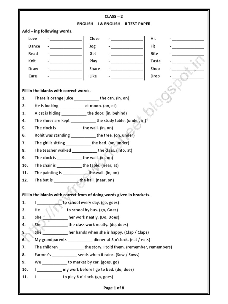 Grade 2 English Paper | PDF