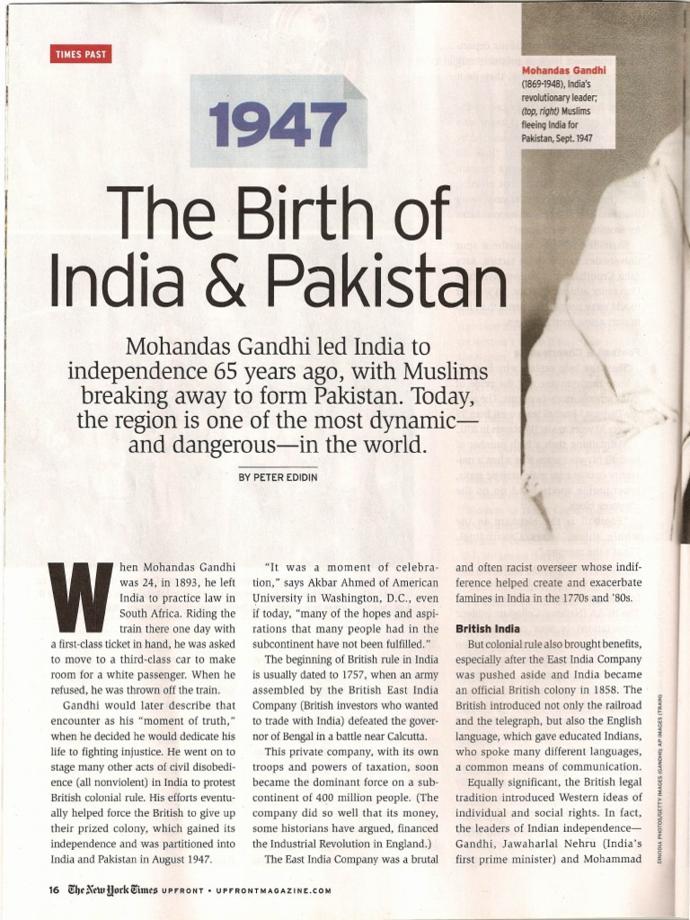Birth of India-Pakistan Upfront Mag0001 | PDF | Mahatma Gandhi ...