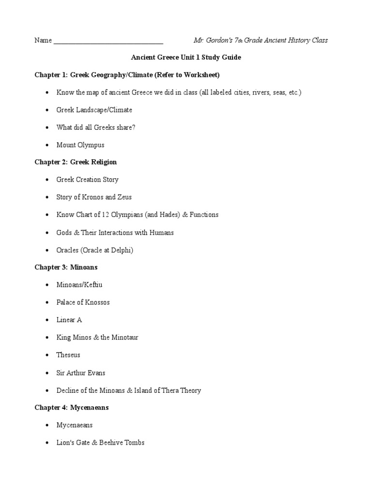 Study Guide For Ancient Greece Unit 1 | PDF