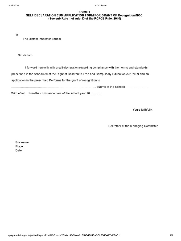 NOC Self Declaration Form for Schools | PDF