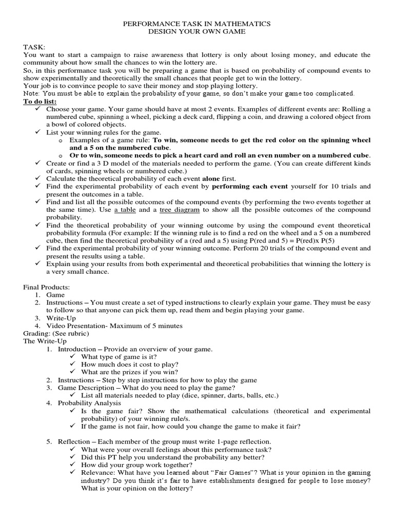 Performance Task in Mathematics | PDF | Lottery | Probability