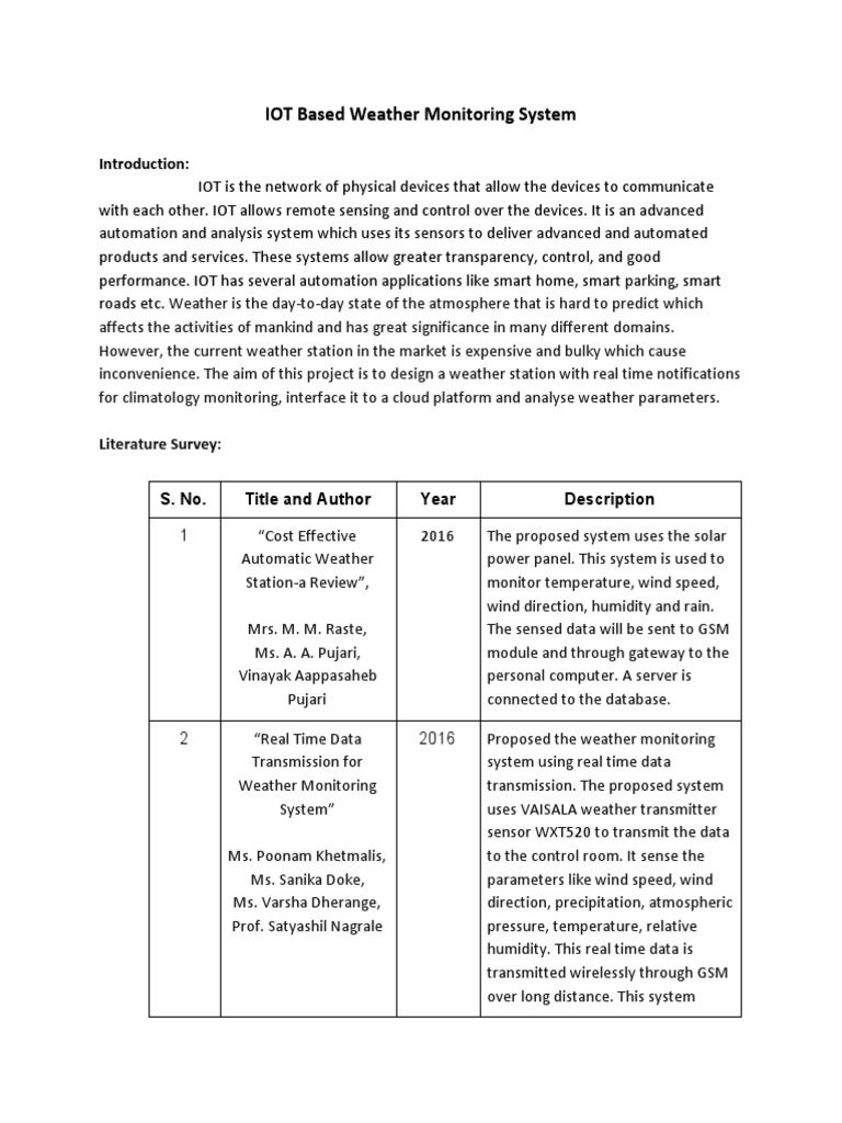 Literature Survey On IOT Based Weather Monitoring System | PDF ...
