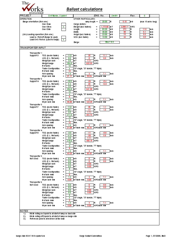 Calculation Barge Stab PDF | PDF | Tide | Buoyancy