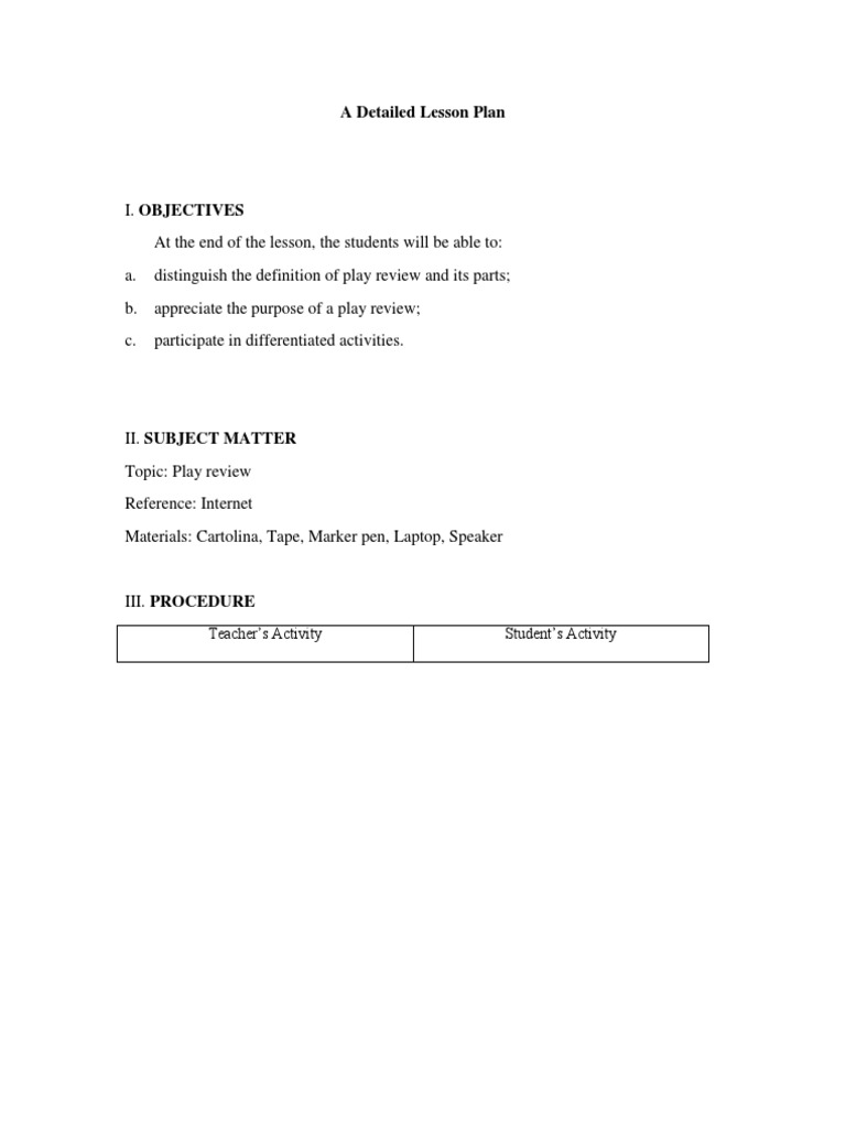 Lesson Plan: Composing a Play Review | PDF | Question | Behavior ...