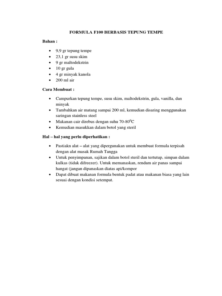 Formula F100 Berbasis Tepung Tempe | PDF