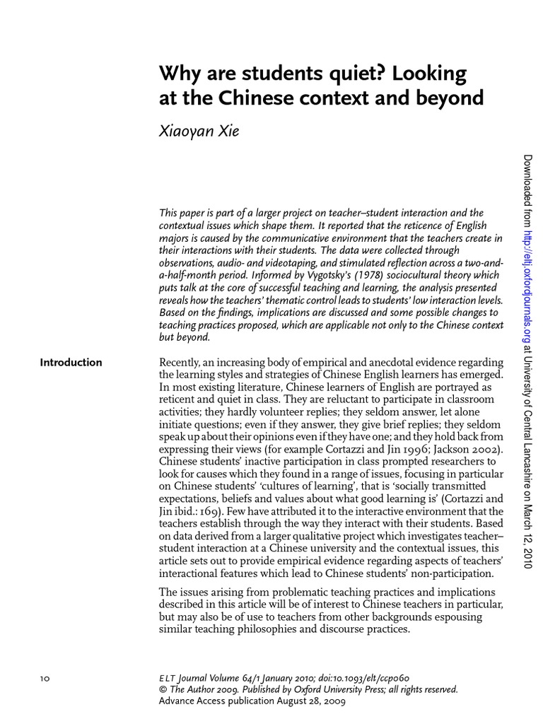 Teacher Interaction and Student Reticence | PDF | Teachers | Learning