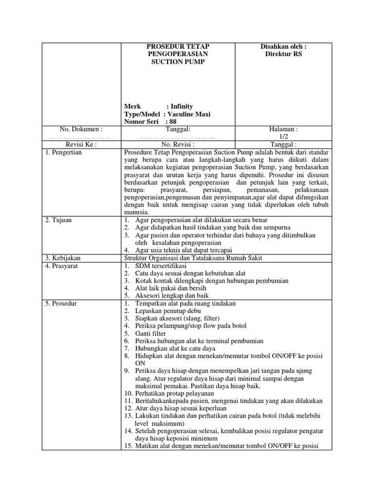 Prosedur Operasi Suction Pump RS | PDF | Teknologi & Rekayasa
