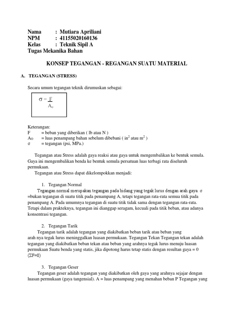 Konsep Tegangan dan Regangan Material | PDF