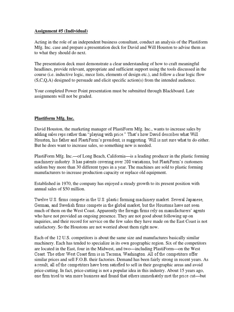 Plastiform Case Study | PDF | Sales | Prices