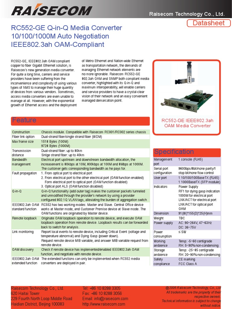 RC552-GE Q-in-Q Media Converter: An IEEE802.3ah OAM-Compliant Solution ...
