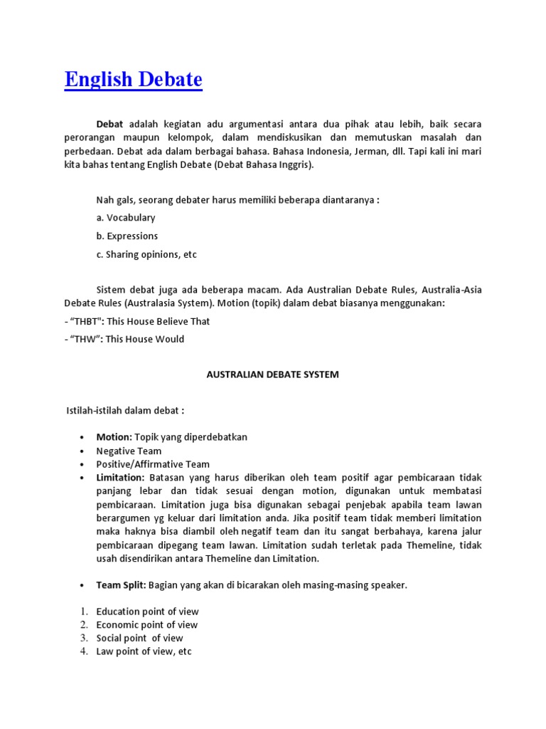 Panduan Lengkap Debat Bahasa Inggris | PDF