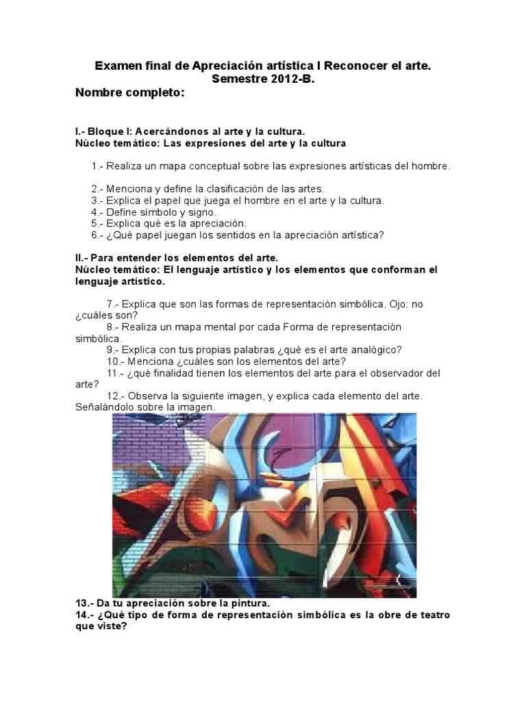 Examen Final - Apreciacic3b3n Artc3adstica I Reconocer El Arte | PDF | Arte