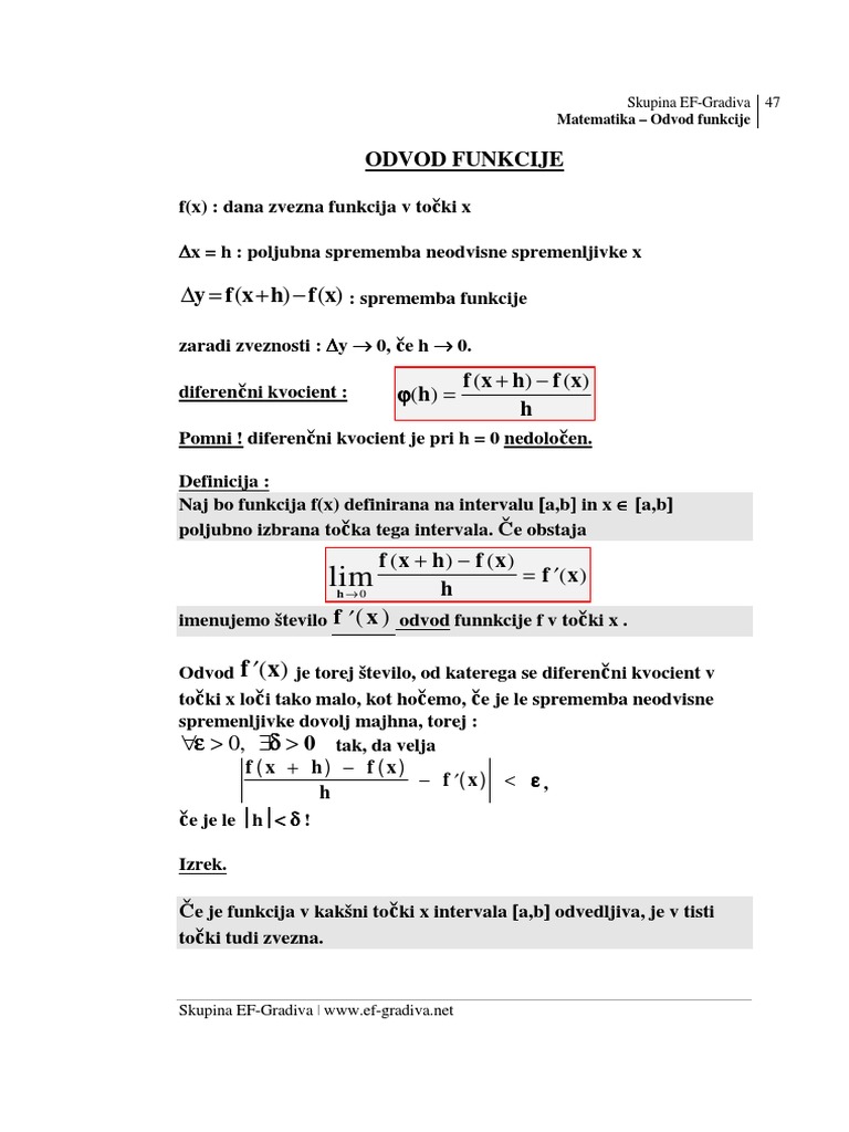 Matematika Odvod Funkcije | PDF