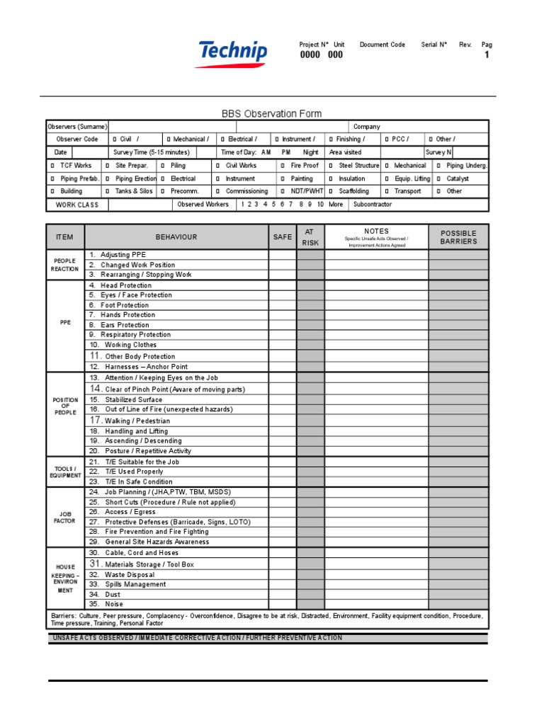 BBS Form - Rev 1 | PDF | Personal Protective Equipment | Prevention