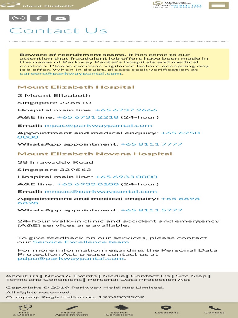 Contact Us Mount Elizabeth Hospitals | PDF