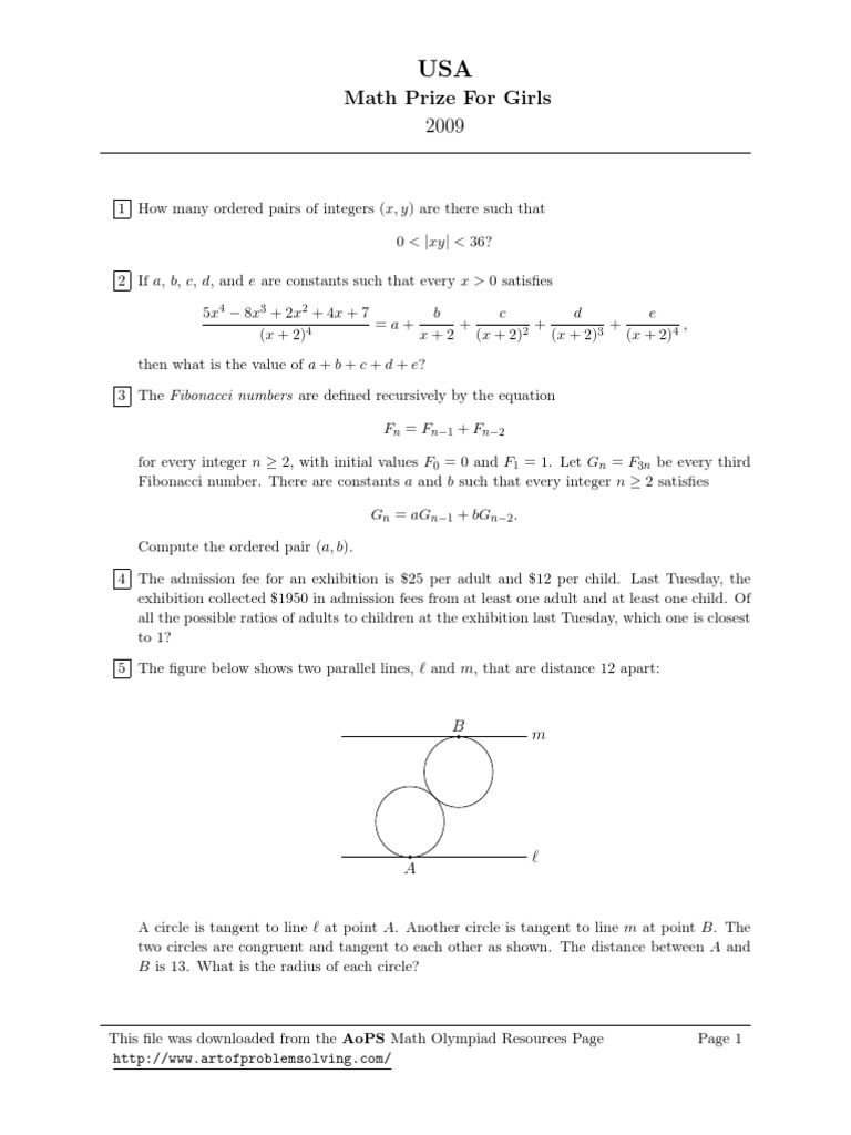 Math Prize for Girls 2009-2010 Problems | PDF | Triangle | Area