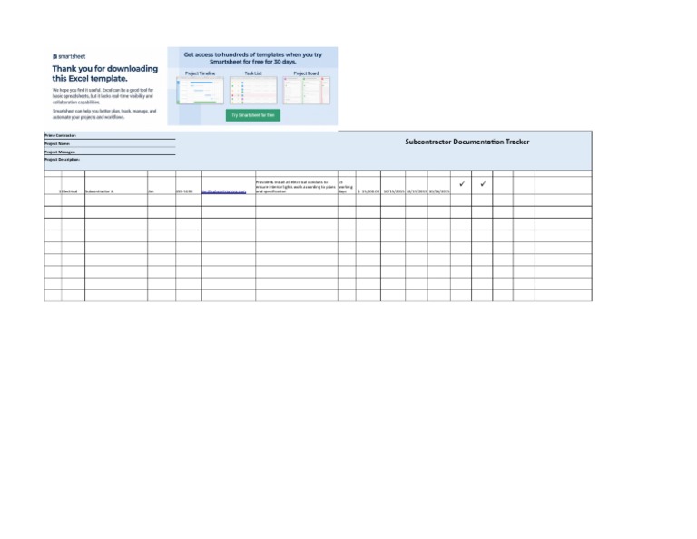 Excel Construction Project Management Template Subcontractor ...