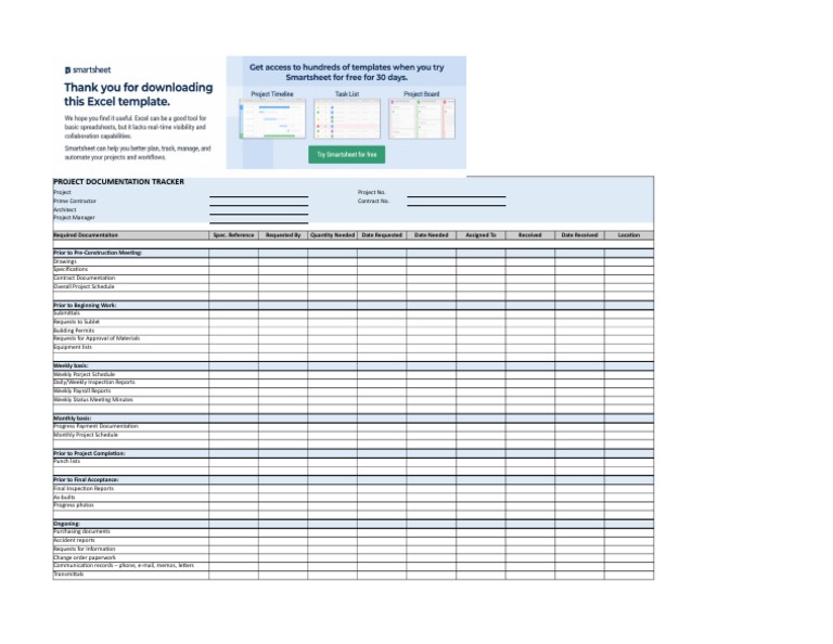 Construction Project Management Templates Excel Project Checklist