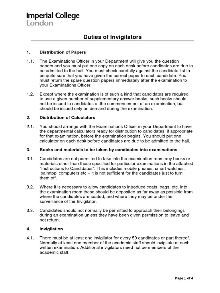 Duties of Invigilators | PDF | Test (Assessment) | Social Institutions