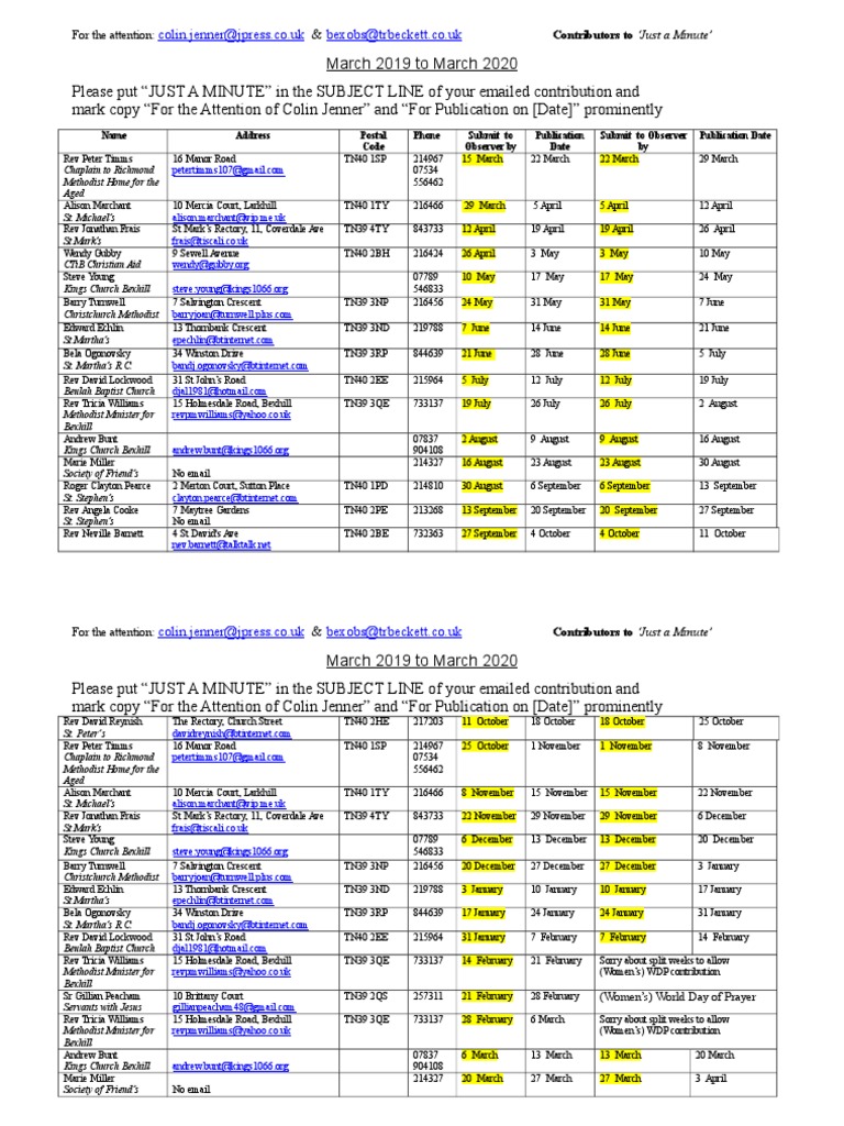 Just A Minute Rota March 2019-March 2020 | PDF