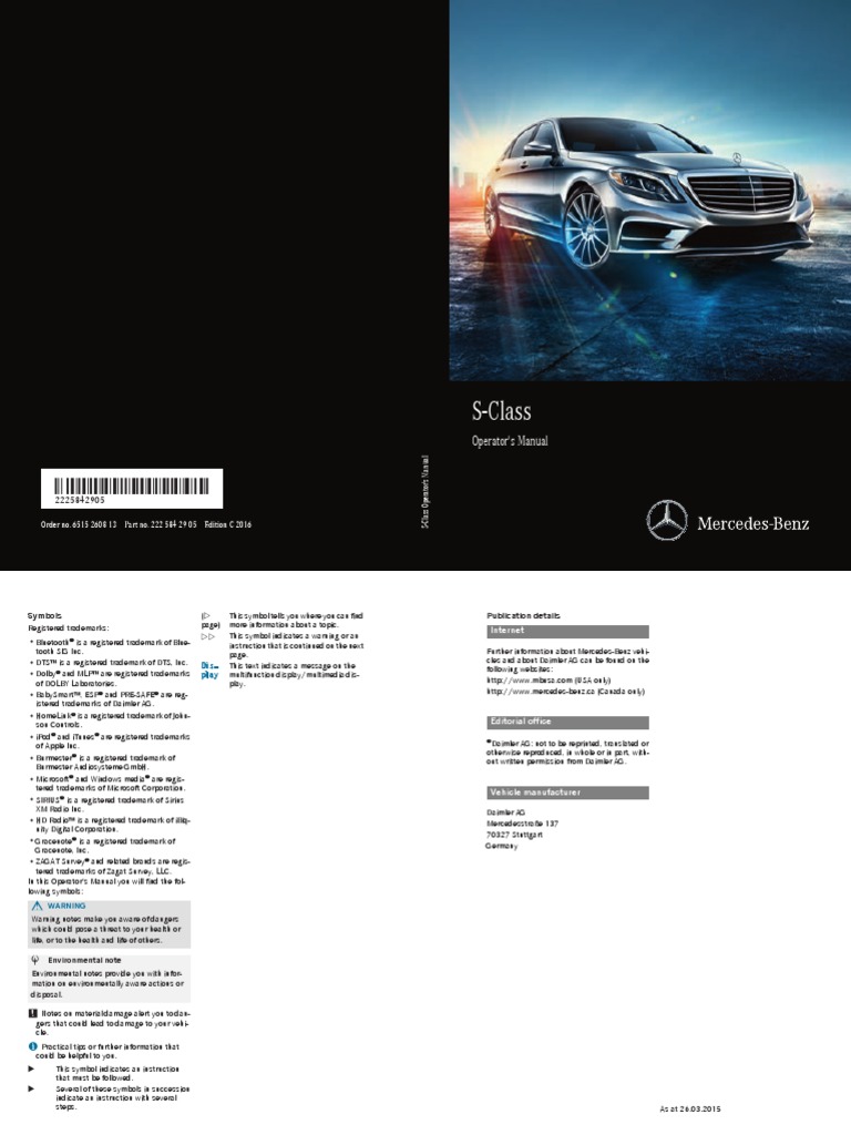 2016 S550 Users Manual PDF | PDF | Anti Lock Braking System | Automatic ...