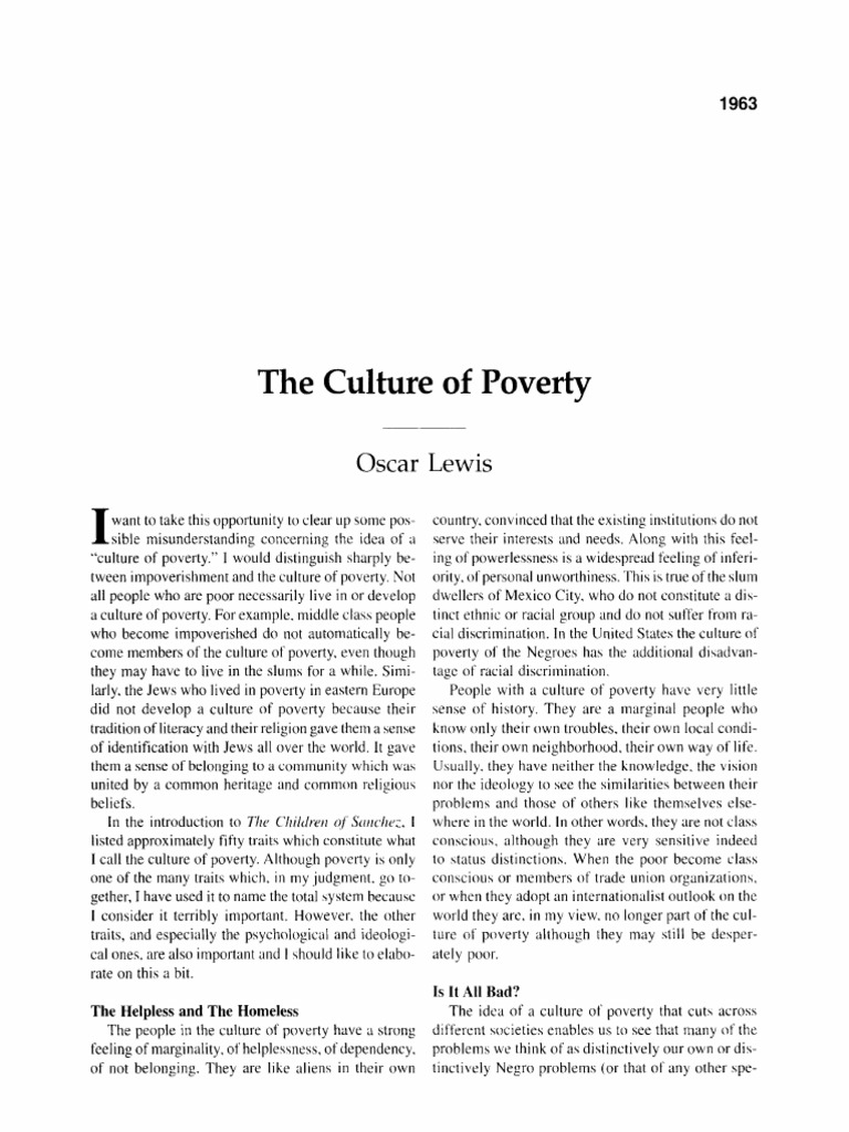 Oscar Lewis' Culture of Poverty Explained | PDF
