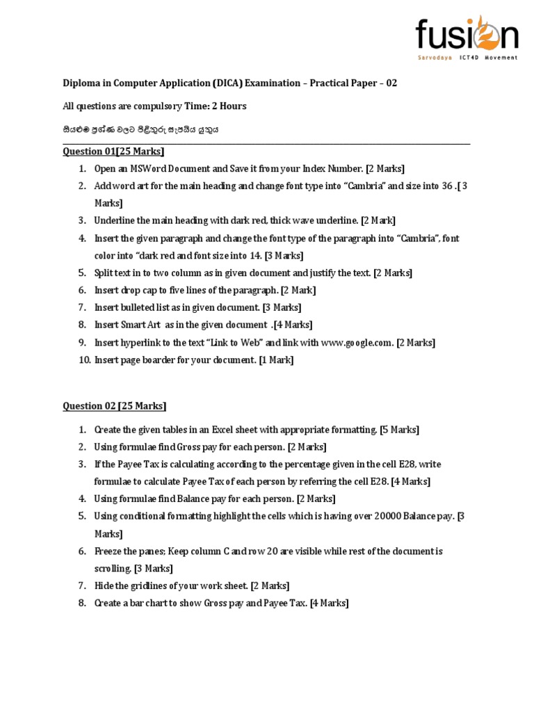 DICA Practical Exam Guide: MS Office Tasks | PDF | Office 365 ...