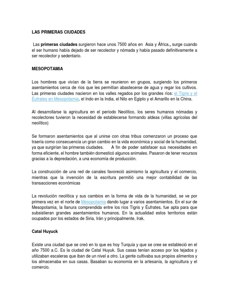 Las Primeras Ciudades | PDF | Mesopotamia | Neolítico