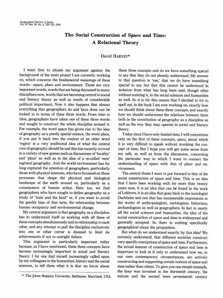 David Harvey - The Social Constructions of Space and Time: A Relational ...