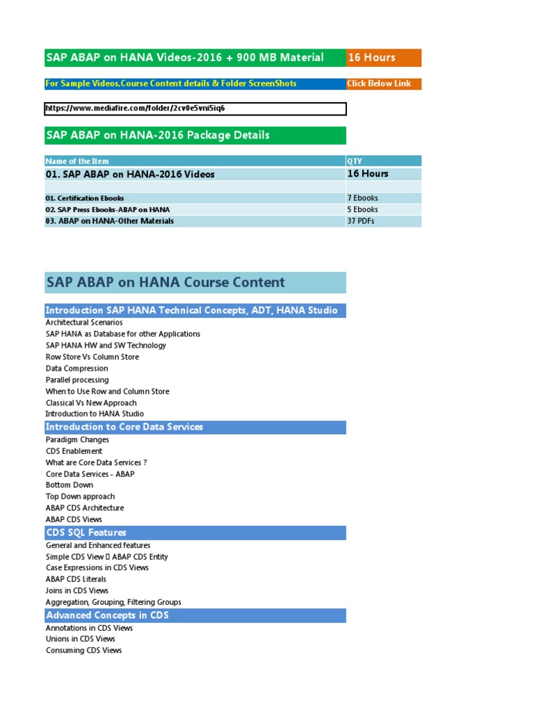 002.SAP ABAP On HANA Training Videos - Materials - Course Content Details | Download Free PDF ...