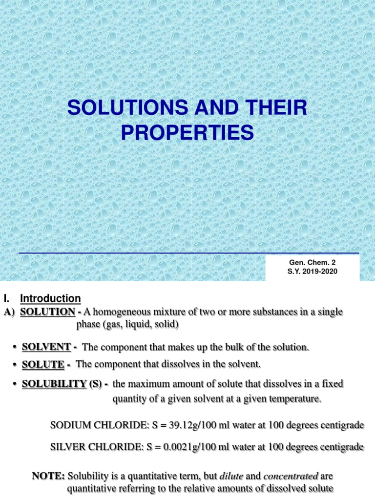 Properties of Solutions in Chemistry | PDF | Solvation | Solution