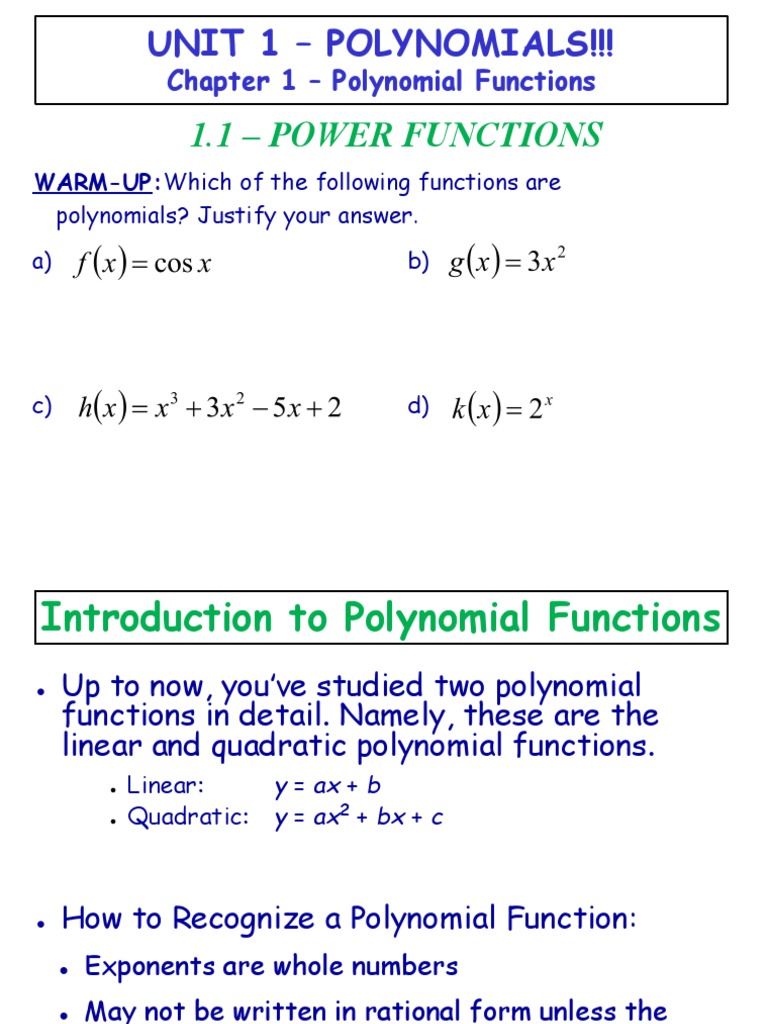 1.1 - Power Functions PDF | PDF | Polynomial | Function (Mathematics)
