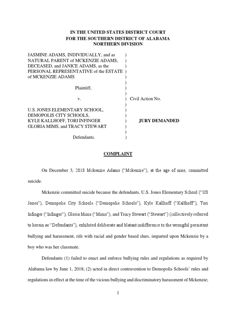 Doc1 - MckenzieComplaint | PDF | Bullying | Title Ix