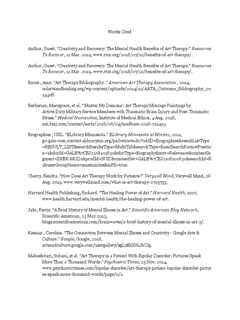 Serwyn Rogers - q2 Project - Works Cited | PDF | Art Therapy | Mental ...