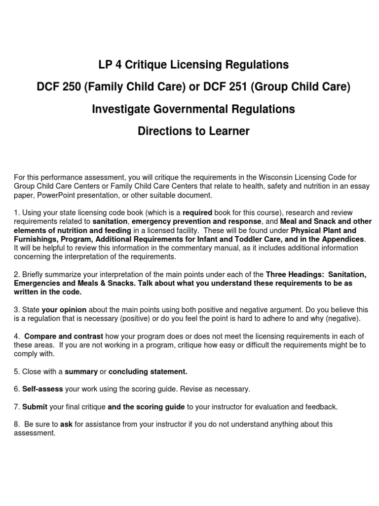 LP4 Critique Childcare Licensing Regulations | PDF | Child Care ...