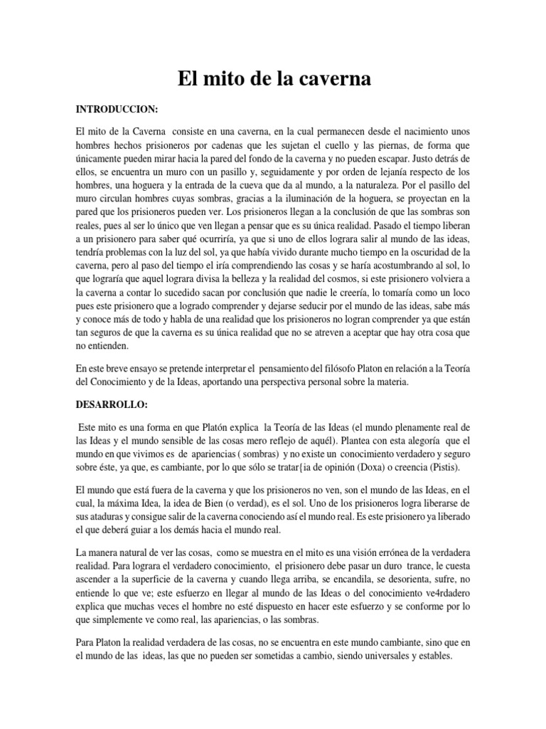 El Mito de La Caverna | PDF | Platón | Conocimiento