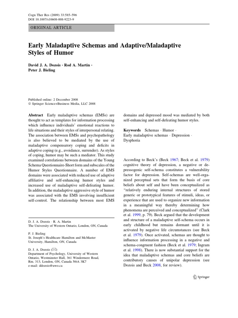 Early Maladaptive Schemas and Adaptive M | PDF | Humour | Data Analysis