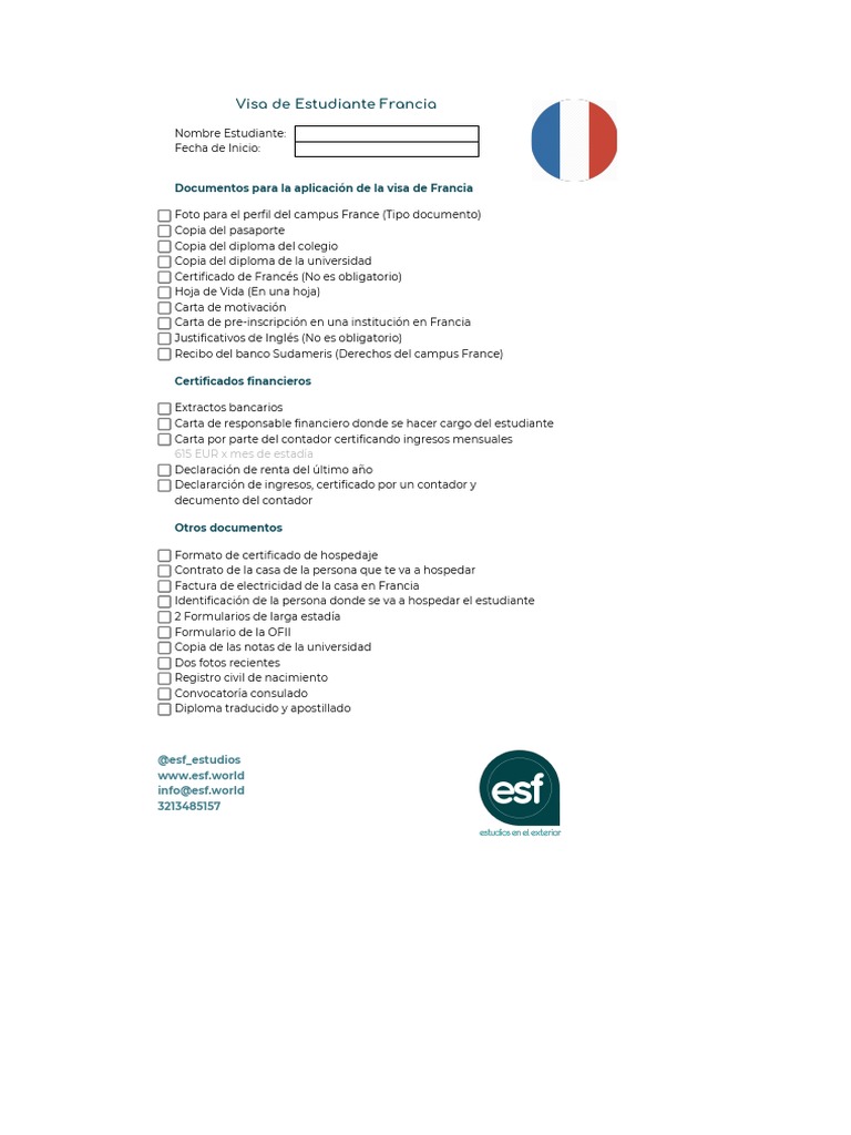Documentos Francia (Check List) | PDF