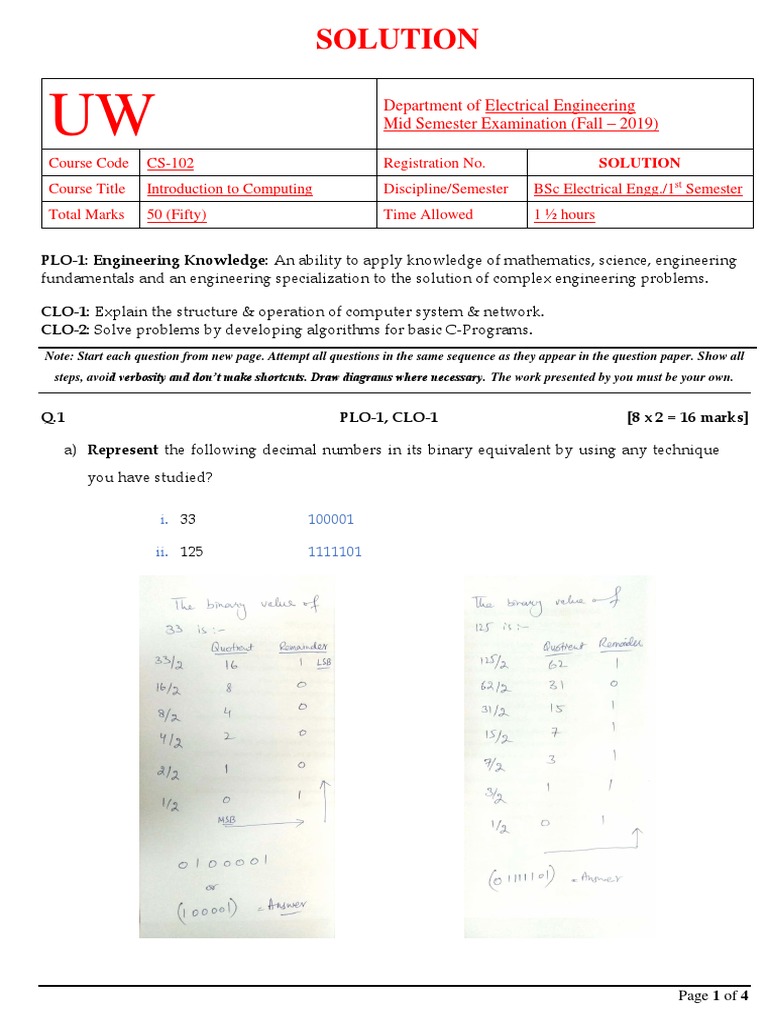 ITC (Fall-19) Mid Exam Solution PDF | PDF | Input/Output | Computer File