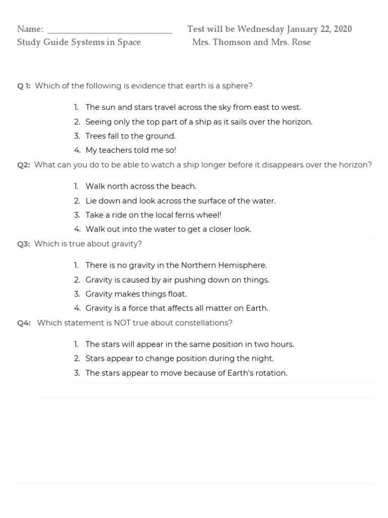 Systems in Space Lessons 1-3 Kahoot Review Questions | PDF | Rotation ...