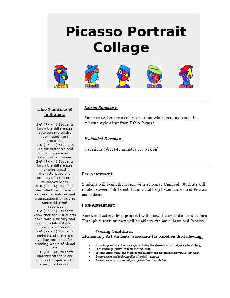 Picass Portrait Collage Lesson | PDF | Cubism | Pablo Picasso