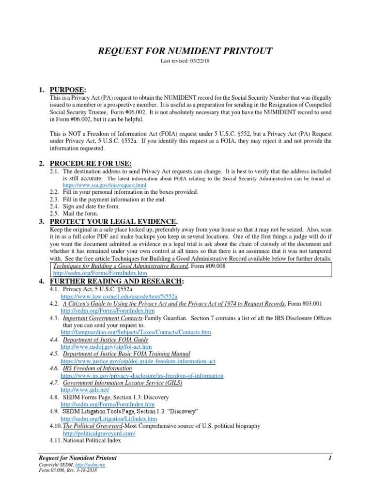 Numident approach | Freedom Of Information Act (United States ...