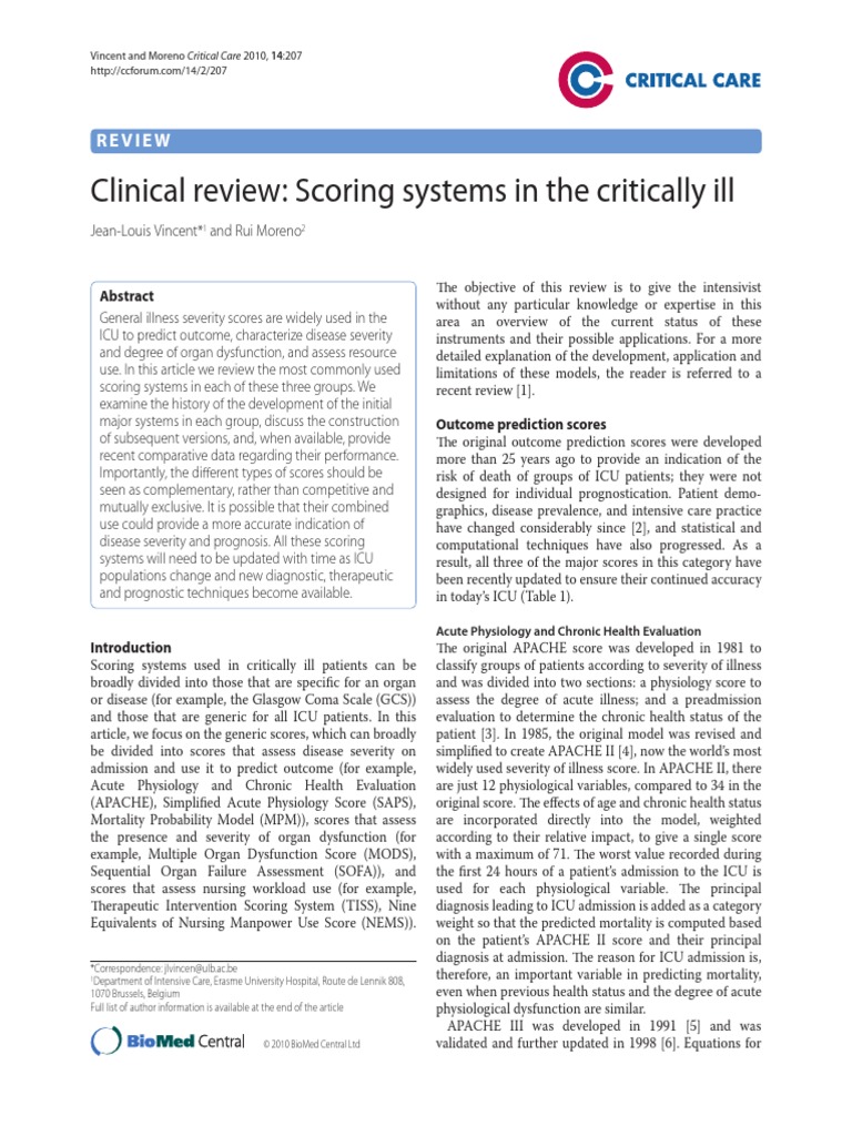 Scoring Systems in The Critically Ill 2010 | PDF | Intensive Care ...
