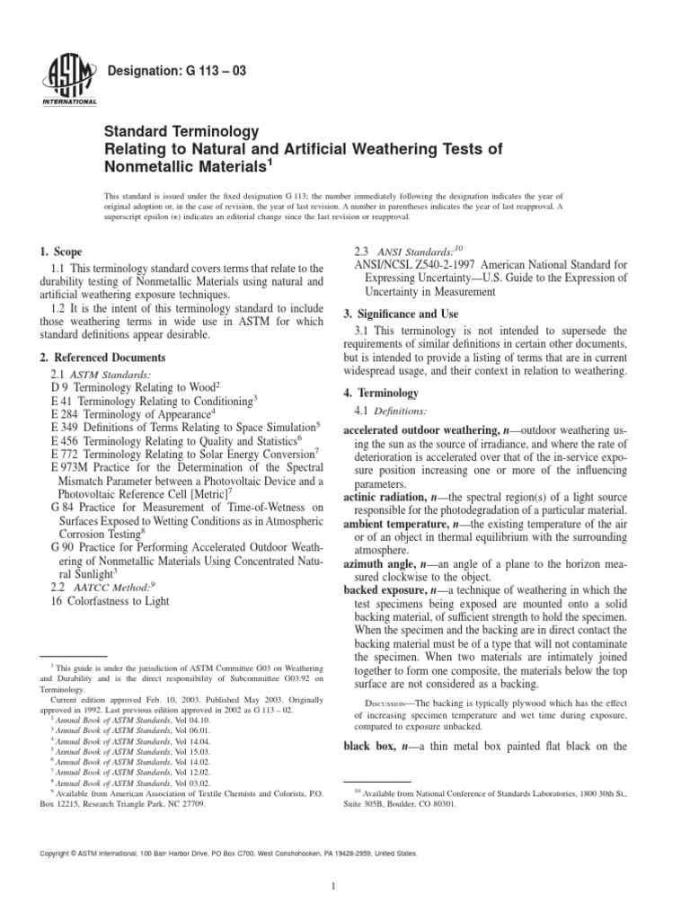 Astm G-113 | PDF | Infrared | Ultraviolet