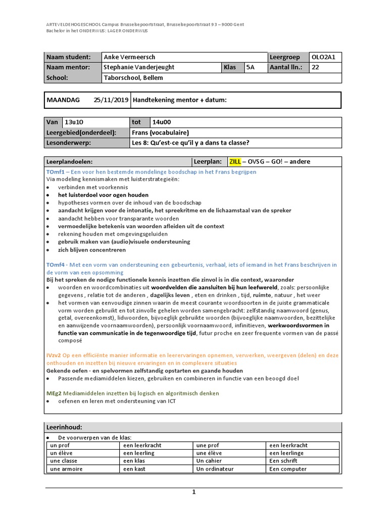 2019 11 25 Lesvoorbereiding Frans Quest-Ce Quil y A Dans Ta Classe Dig ...