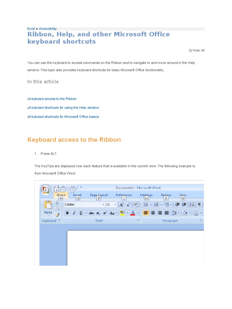 Ribbon, Help, and Other Microsoft Office Keyboard Shortcuts | PDF | Computer Keyboard | Menu ...
