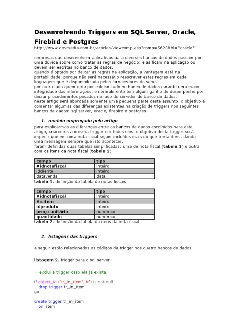 Desenvolvendo Triggers em SQL | PDF | SQL | Bancos de dados