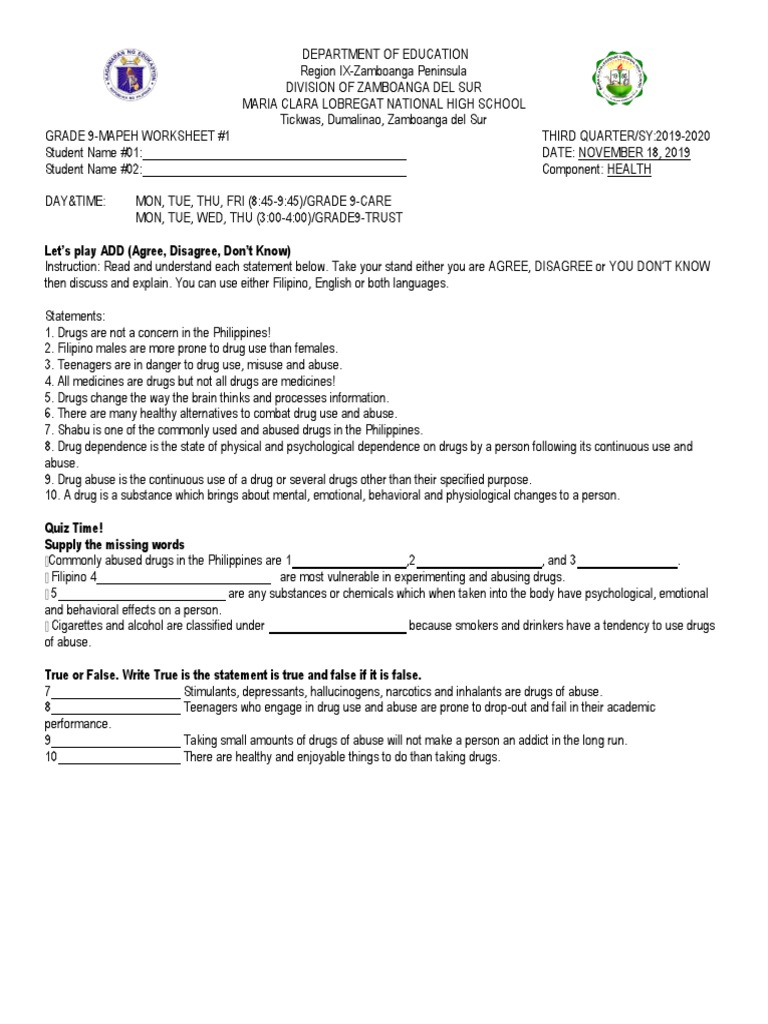 WORKSHEETS | PDF | Substance Abuse | Substance Dependence