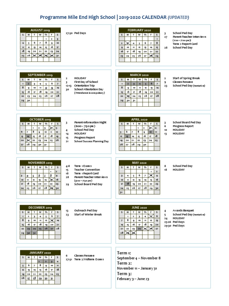 Programme Mile End Calendar 2019-2020 School Updated | PDF | Schools ...