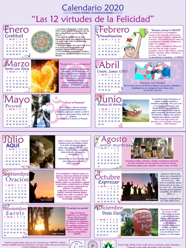 Calendario 2020 Las 12 Actitudes de La Felicidad. | PDF | Calendario ...